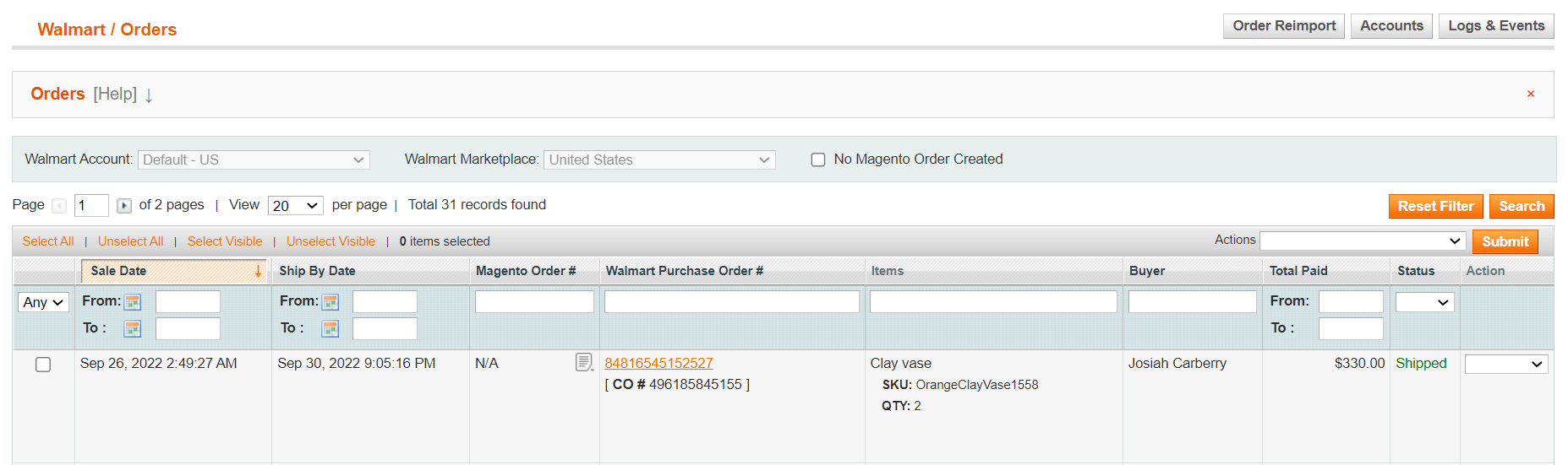 Overview of Walmart Sales and Orders - M2E Pro User Guides (for Magento 1)
